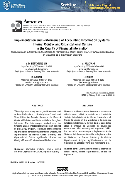 (PDF) Implementation And Performance Of Accounting Information systems, internal control and ...