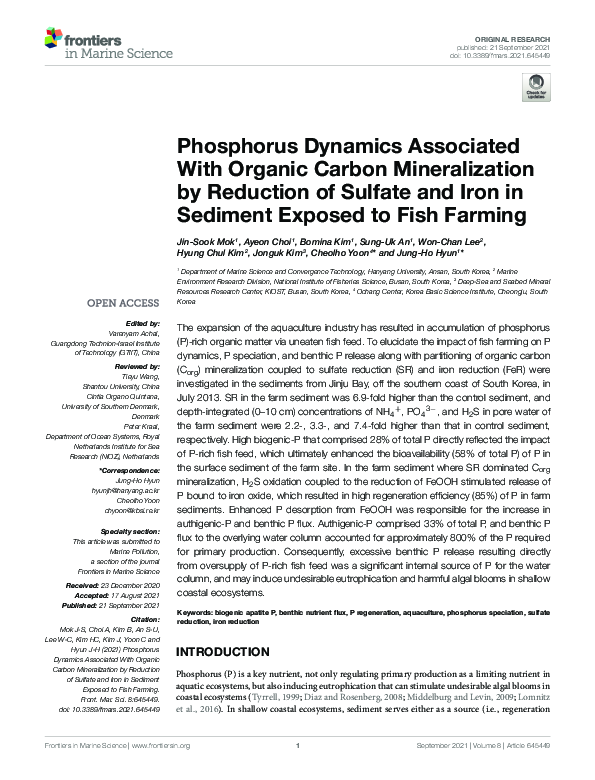 (PDF) Phosphorus Dynamics Associated With Organic Carbon Mineralization by Reduction of Sulfate ...