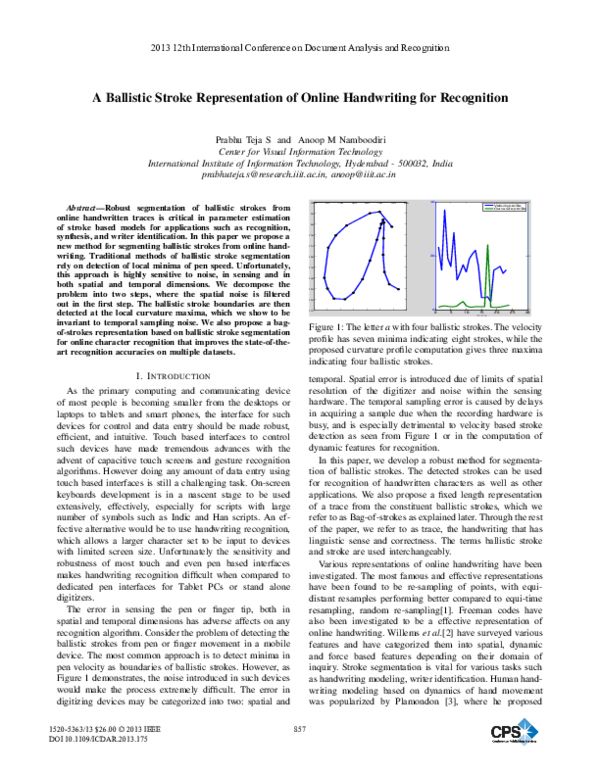 (PDF) A Ballistic Stroke Representation of Online Handwriting for Recognition