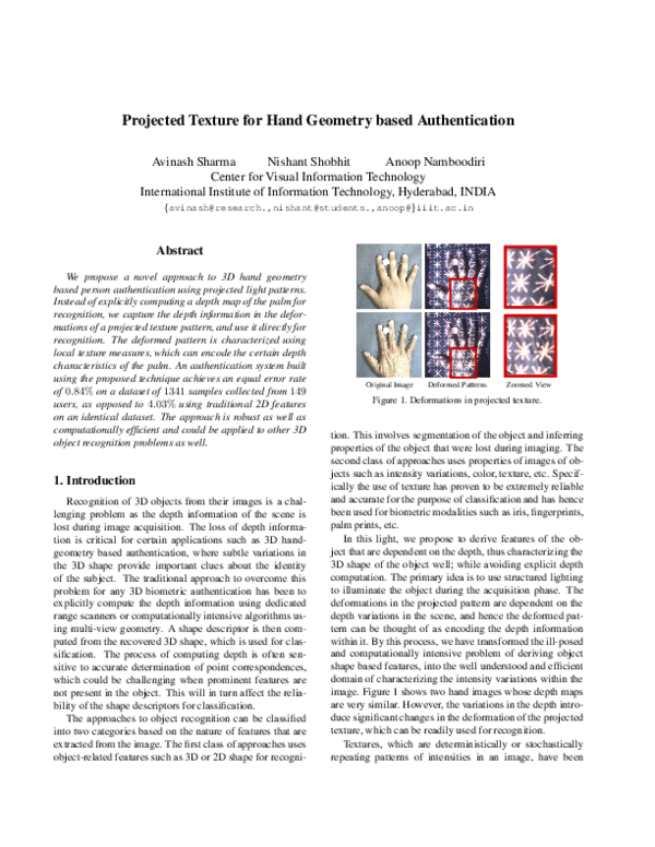 (PDF) Projected texture for hand geometry based authentication