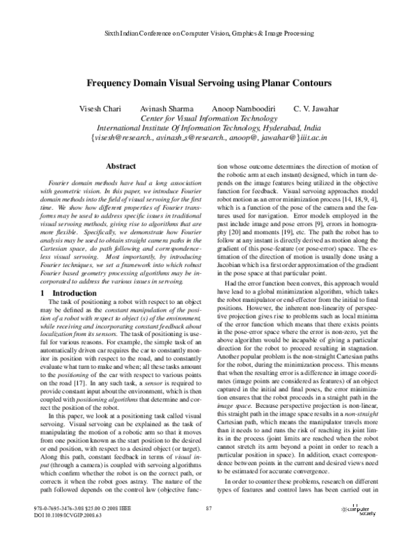 (PDF) Frequency Domain Visual Servoing Using Planar Contours
