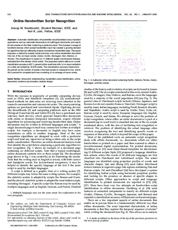 (PDF) Online handwritten script recognition