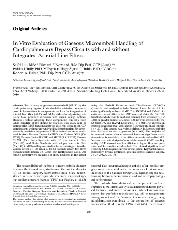 (PDF) In vitro evaluation of gaseous microemboli handling of ...