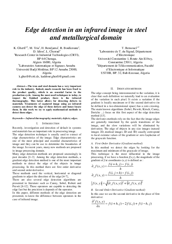 (PDF) Edge detection in an infrared image in steeland metallurgical domain