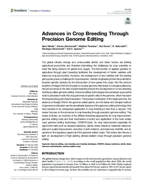(PDF) Advances in Crop Breeding Through Precision Genome Editing