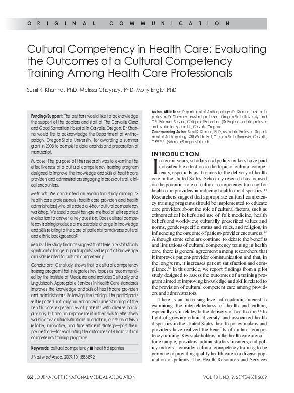 (PDF) Cultural Competency in Health Care: Evaluating the Outcomes of a ...