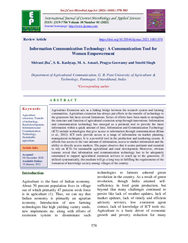 (PDF) Information Communication Technology: A Communication Tool for Women Empowerment