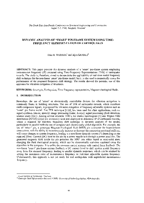 Pdf Dynamic Analysis Of Smart Pin Frame System Using Timefrequency