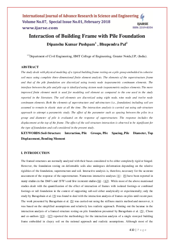 (PDF) Interaction of Building Frame with Pile Foundation