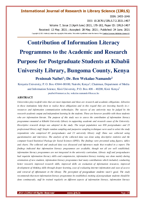 (PDF) Contribution of Information Literacy Programmes to the Academic ...