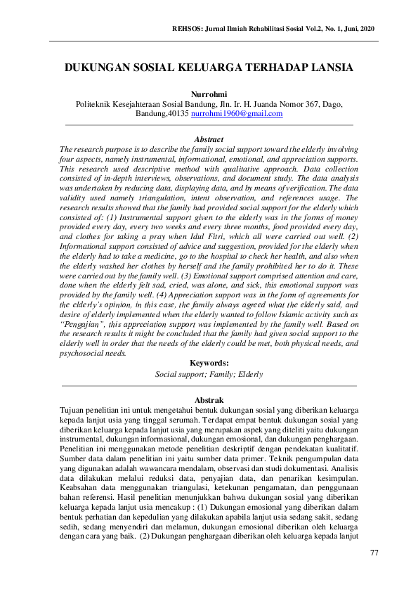 (PDF) Dukungan Sosial Keluarga Terhadap Lansia