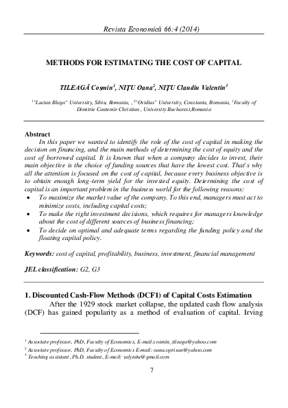 (PDF) Methods for Estimating the Cost of Capital