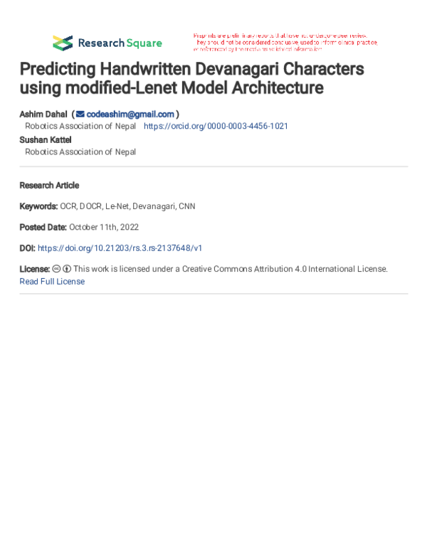 Pdf Predicting Handwritten Devanagari Characters Using Modified Lenet