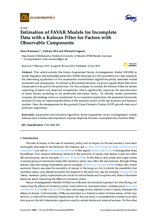(PDF) Estimation of FAVAR Models for Incomplete Data with a Kalman ...