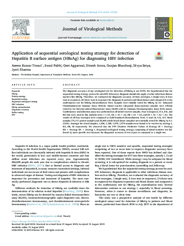 Pdf Application Of Sequential Serological Testing Strategy For