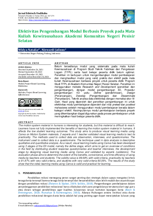 (PDF) Efektivitas Pengembangan Modul Berbasis Proyek pada Mata Kuliah Kewirausahaan Akademi ...