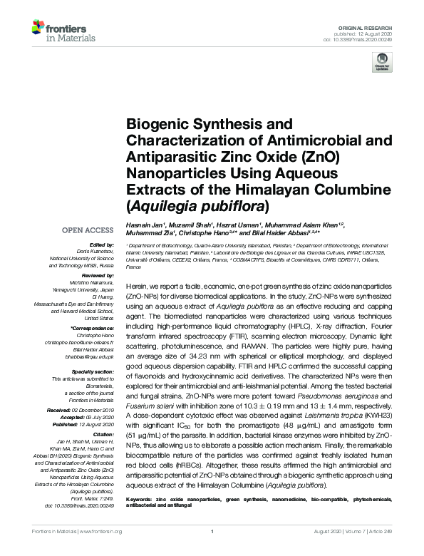 (PDF) Biogenic Synthesis and Characterization of Antimicrobial and Antiparasitic Zinc Oxide (ZnO ...