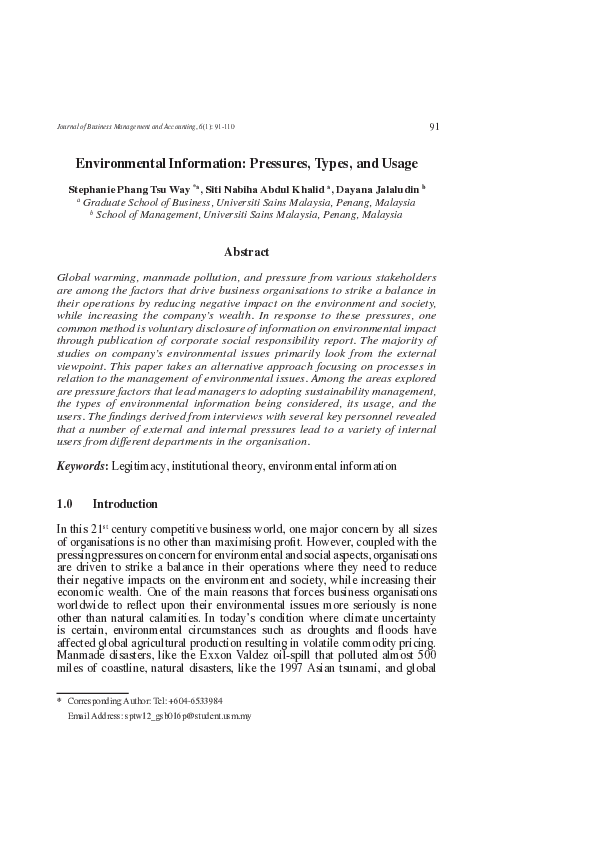 (PDF) Environmental information: Pressures, types, and usage