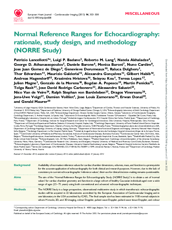 (PDF) Normal Reference Ranges for Echocardiography: rationale, study design, and methodology ...