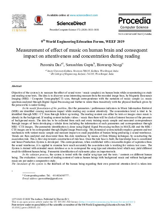 (PDF) Measurement of effect of music on human brain and consequent ...