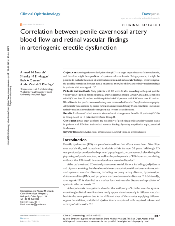 (PDF) Correlation between penile cavernosal artery blood flow and ...