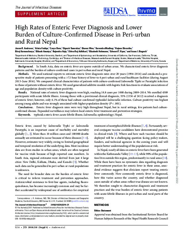 (PDF) High Rates of Enteric Fever Diagnosis and Lower Burden of Culture ...