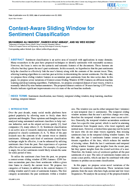 Pdf Context Aware Sliding Window For Sentiment Classification