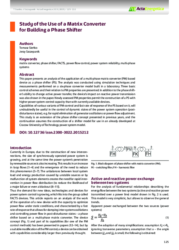 (PDF) Matrix Converter-based Phase Shifter Analysis