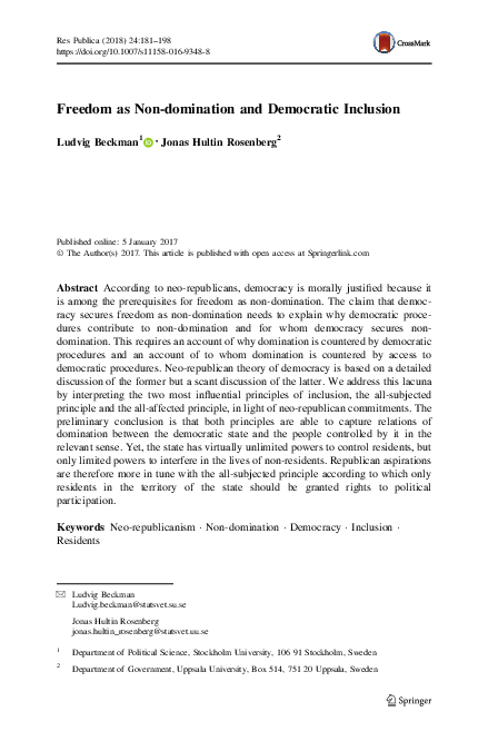 (PDF) Freedom as Non-domination and Democratic Inclusion
