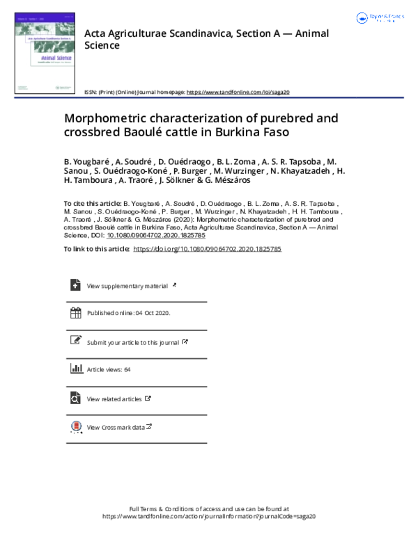 (PDF) Morphometric characterization of purebred and crossbred Baoulé cattle in Burkina Faso ...