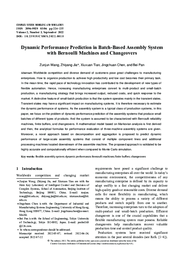 Pdf Dynamic Performance In Batch Assembly Systems With Bernoulli Machines