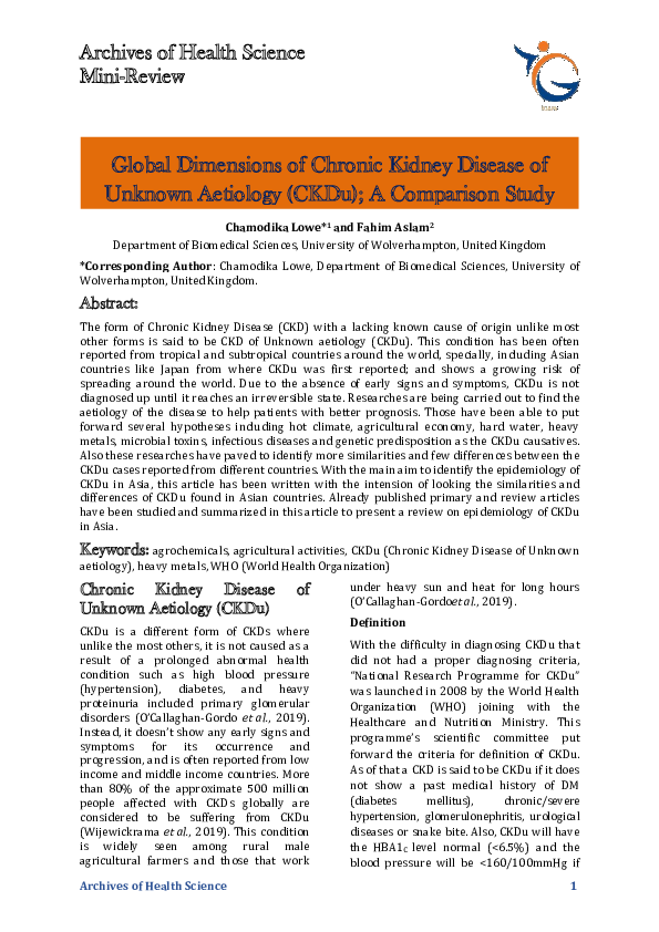 (PDF) Global Dimensions of Chronic Kidney Disease of Unknown Aetiology ...