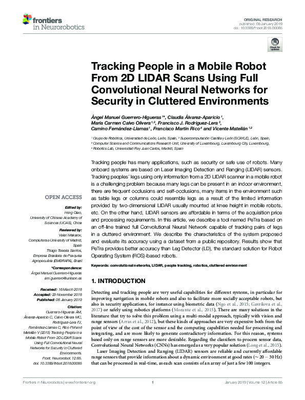 Pdf Tracking People In A Mobile Robot From 2d Lidar Scans Using Full Convolutional Neural