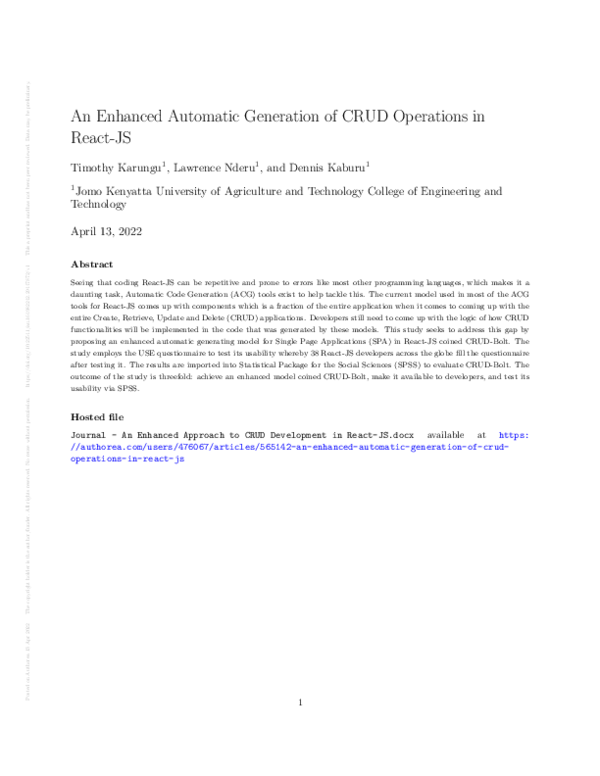 (PDF) An Enhanced Automatic Generation of CRUD Operations in React-JS