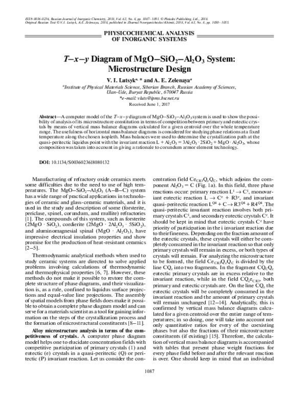 (PDF) T–x–y Diagram of MgO–SiO2–Al2O3 System: Microstructure Design