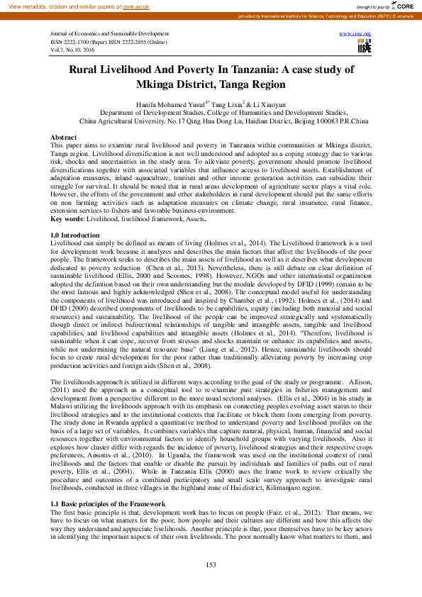(PDF) Rural Livelihood And Poverty In Tanzania: A case study of Mkinga ...