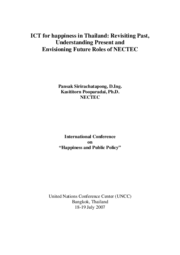 (PDF) ICT for happiness in Thailand: Revisiting past, understanding present and envisioning ...