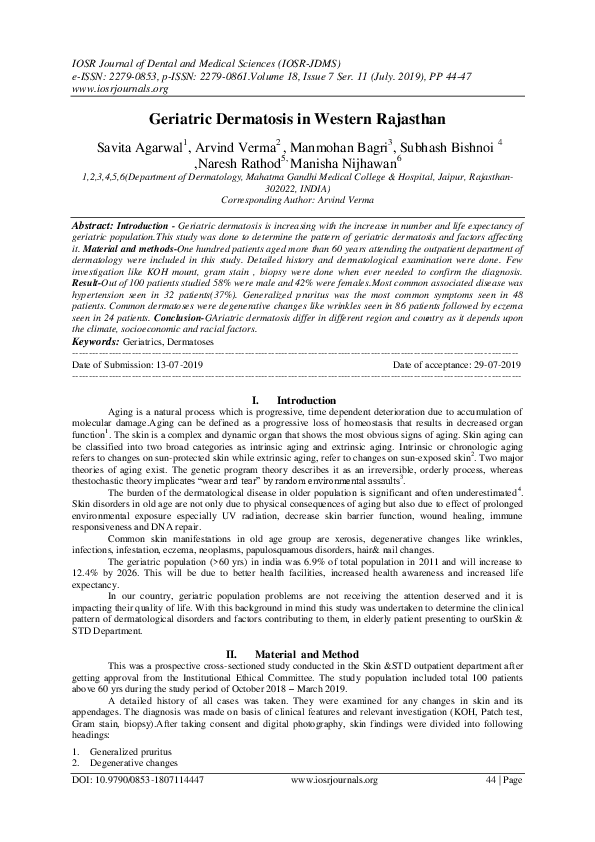 (PDF) Geriatric Dermatosis in Western Rajasthan