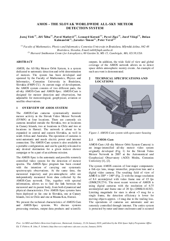 (PDF) AMOS - the Slovak worldwide all-sky meteor detection system
