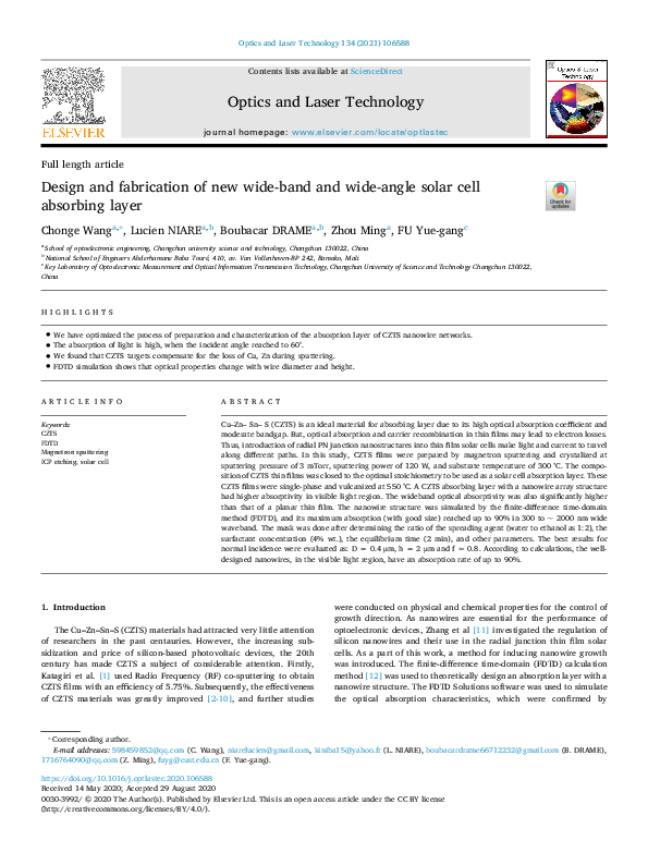 (PDF) Design and fabrication of new wide-band and wide-angle solar cell absorbing layer ...