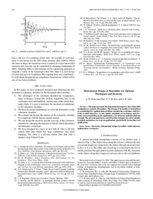 (PDF) Dimensional design of hexaslides for optimal workspace and dexterity
