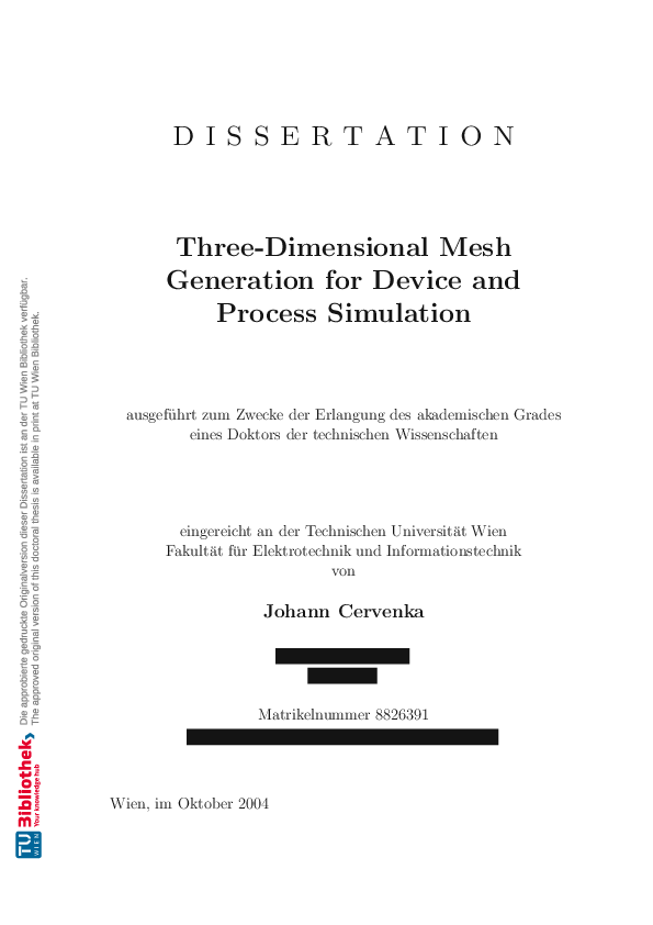 (PDF) Three-dimensional mesh Generation for device and process simulation