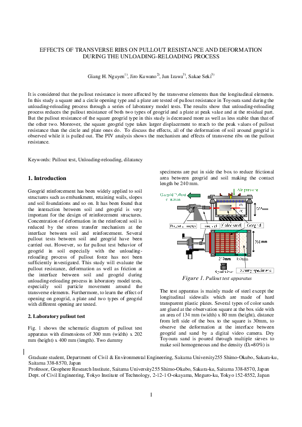 (PDF) Effects of Transverse Ribs on Pullout Resistance and Deformation During the Unloading ...