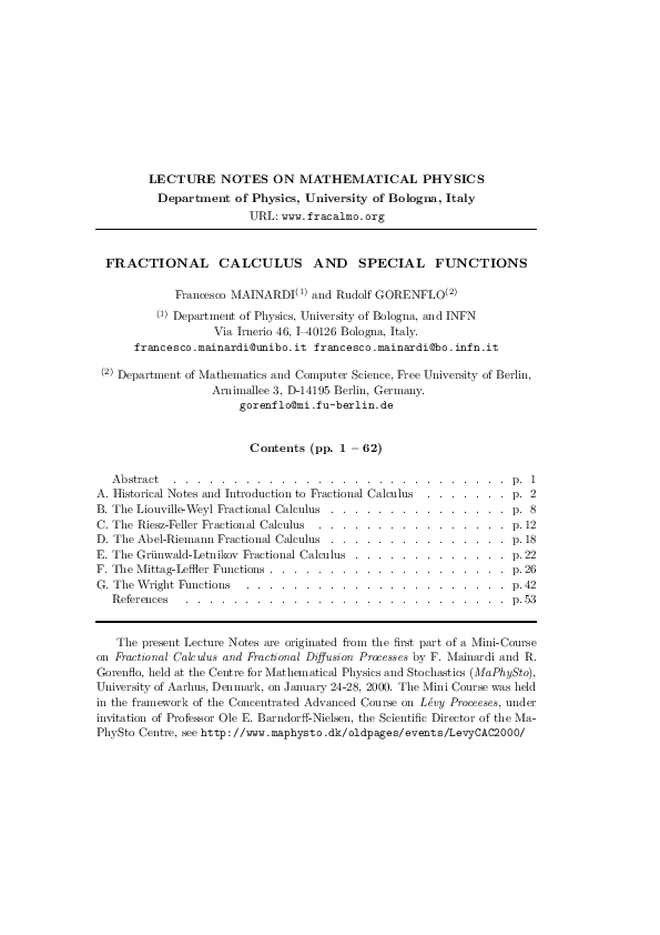 Pdf Fractional Calculus And Special Functions 1 Fractional Calculus And Special Functions