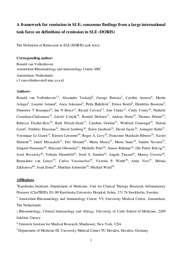 (PDF) A framework for remission in SLE: consensus findings from a large ...