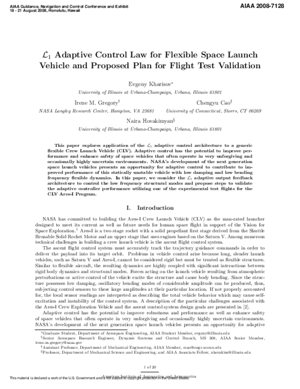 (PDF) L1 Adaptive Control for Flexible Space Launch Vehicle and Proposed Plan for Flight Validation
