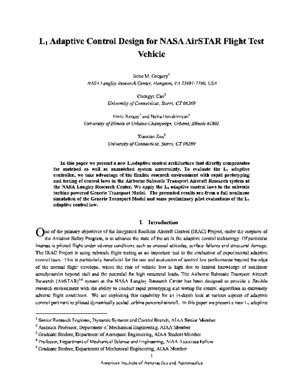 (PDF) L1 Adaptive Control Design for NASA AirSTAR Flight Test Vehicle