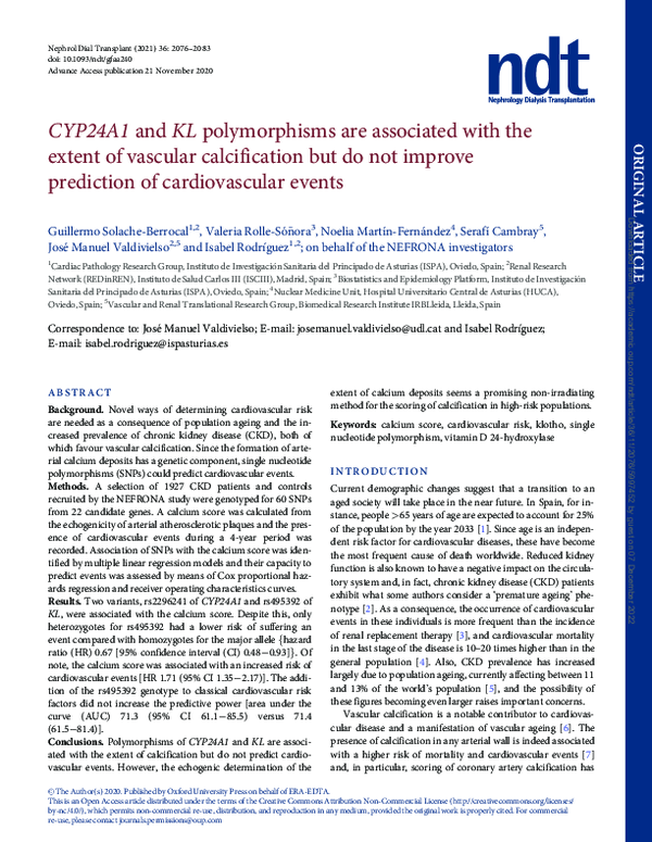 (PDF) CYP24A1 and KL polymorphisms are associated with the extent of ...