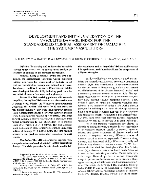 (PDF) Development and initial validation of the vasculitis damage index for the standardized ...