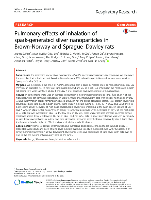 (PDF) Pulmonary effects of inhalation of spark-generated silver ...